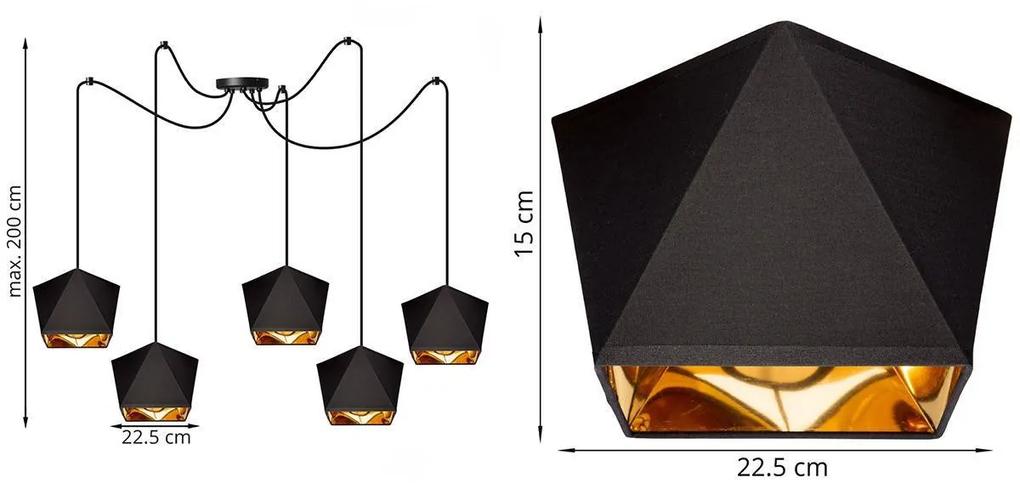 Závěsné svítidlo DIAMOND GOLD SPIDER, 5x černé/zlaté textilní stínítko