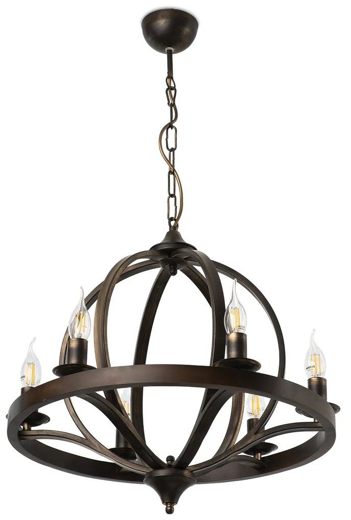 Light for home - Závěsný lustr na řetězu 60409 "KYOLN", 6x40W, E14, černá, zlatá, patina