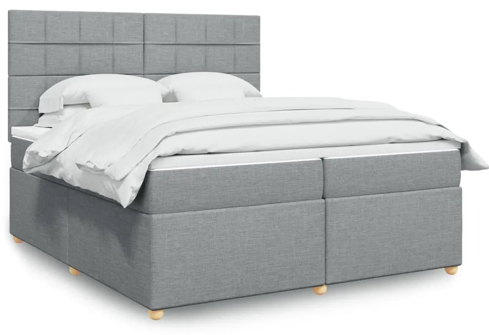 Box spring postel s matrací světle šedá 200 x 200 cm textil