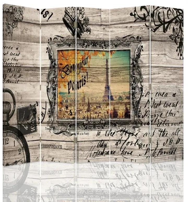 Ozdobný paraván, Stesk po Paříži - 180x170 cm, pětidílný, obustranný paraván 360°