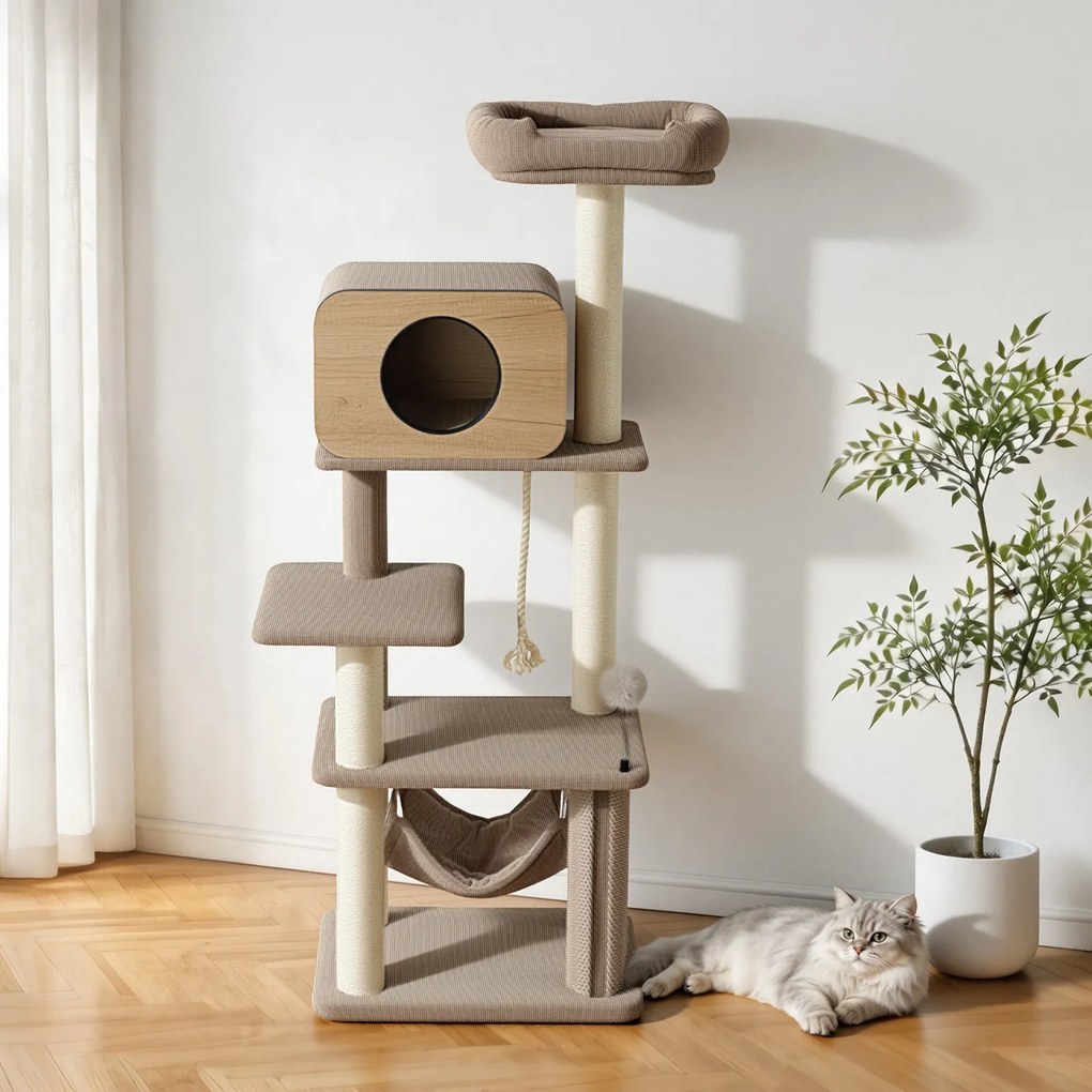 Škrabadlo pro kočky fudajo – 152 cm, béžová (65998)