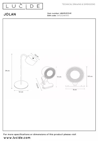 Lucide 46619/03/41 - LED Stm. stol. lampa JOLAN LED/3,5W/5V