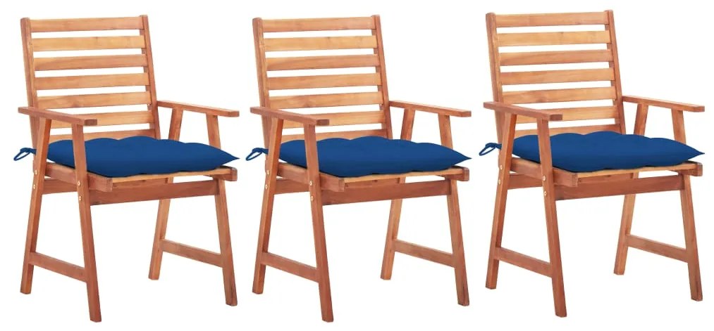 3064372 vidaXL Zahradní jídelní židle s poduškami 3 ks masivní akáciové dřevo