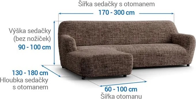 Bielastické potahy VITTORIA hnědá sedačka s otomanem vlevo (š. 170 - 300 cm)