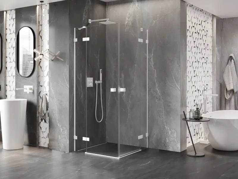 Mexen Lunar Duo, výklopný sprchový kout 95 x 95 cm, 8mm čiré sklo, bílý profil, 834-095L-095P-20-00