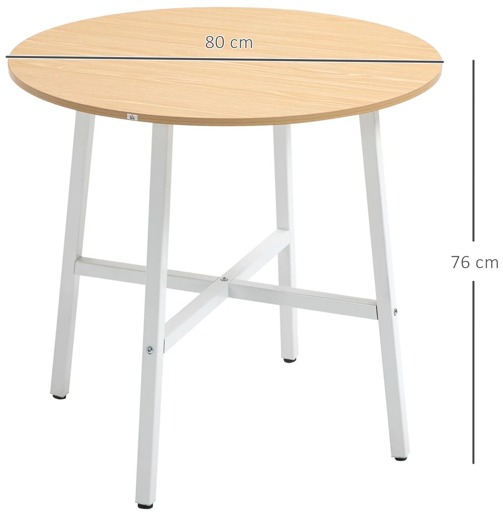 HOMCOM jídelní stůl kuchyňský stůl pro 4 osoby, moderní obývací stůl z oceli a přírodního dřeva, 80x80x76 cm pro jídelnu a kuchyň