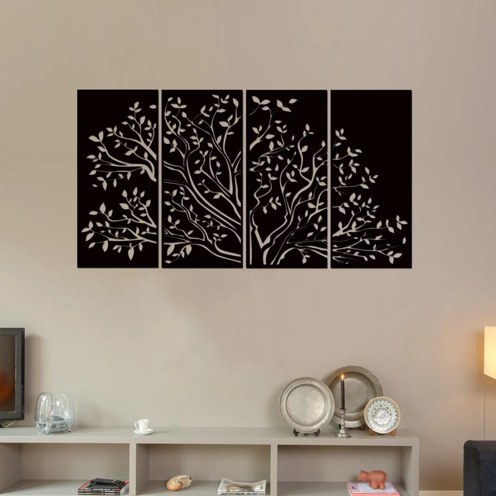 dřevo života 4 dílný dřevěný listnatný strom Barevný vzor: Černá, Rozměry (cm): 160x88