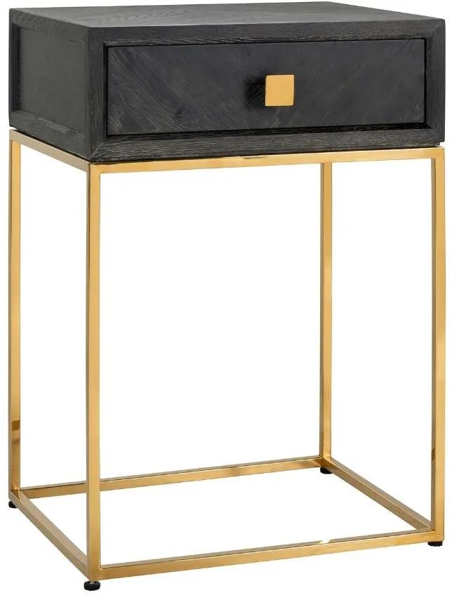 OnaDnes -20% Černo zlatý dubový noční stolek Richmond Blackbone 50 x 40 cm
