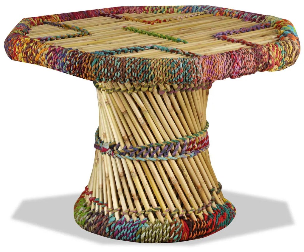 Konferenční stolek, bambus s látkou chindi, vícebarevný - Default Title