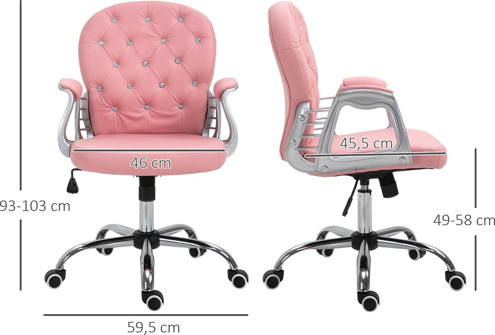 Kancelářská židle Vinsetto Manažerská židle s ergonomickým čalouněným opěrákem, růžová, PU, 59,5 x 60,5 95-105 cm