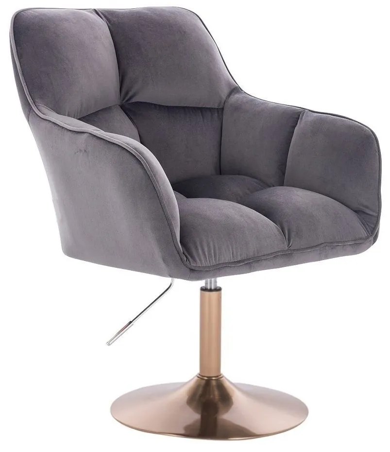 LuxuryForm DESIGN Otočné křeslo AMALFI VELUR na zlatém talíři - tmavě šedé