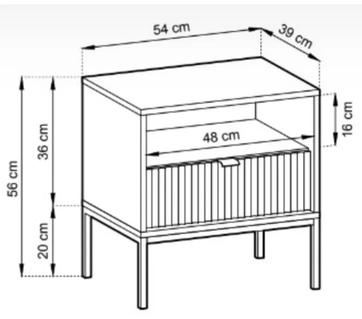 PSK Noční stolek NEMO, Bílá 54 cm Dekor nohou: Černé
