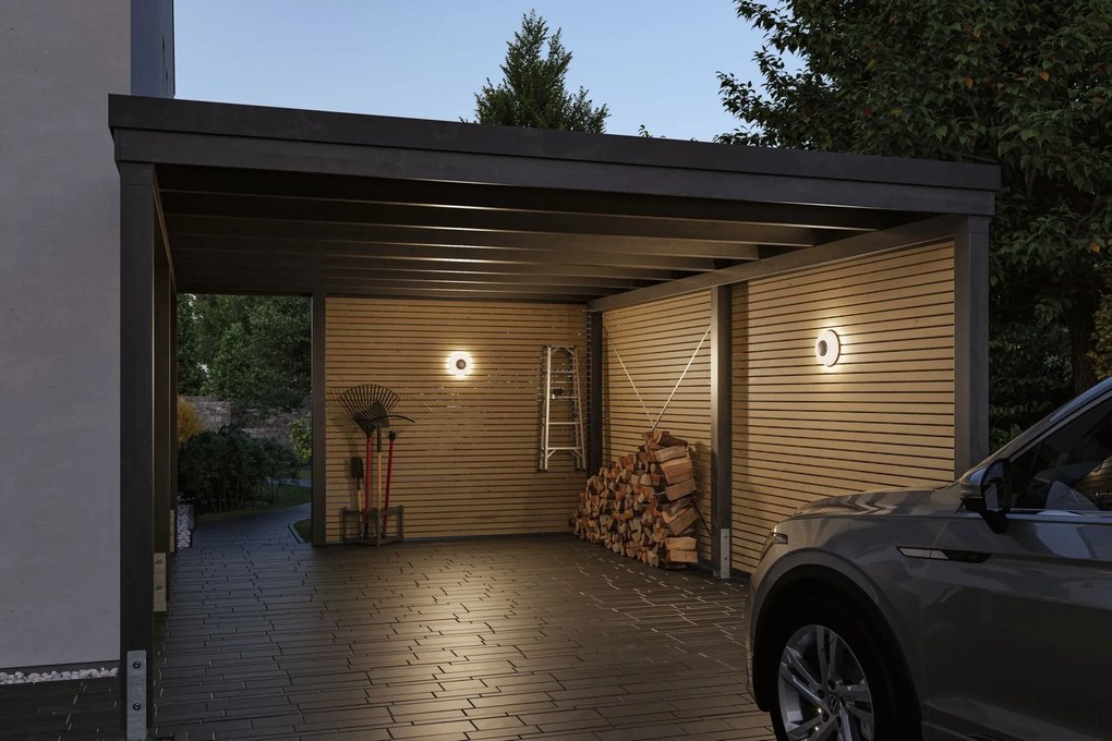 P 94955 LED venkovní nástěnné svítidlo Aureva IP65 kruhové 220mm 2200 - 4000K 20,5W 230V antracit/bílá polykarbonát - PAULMANN