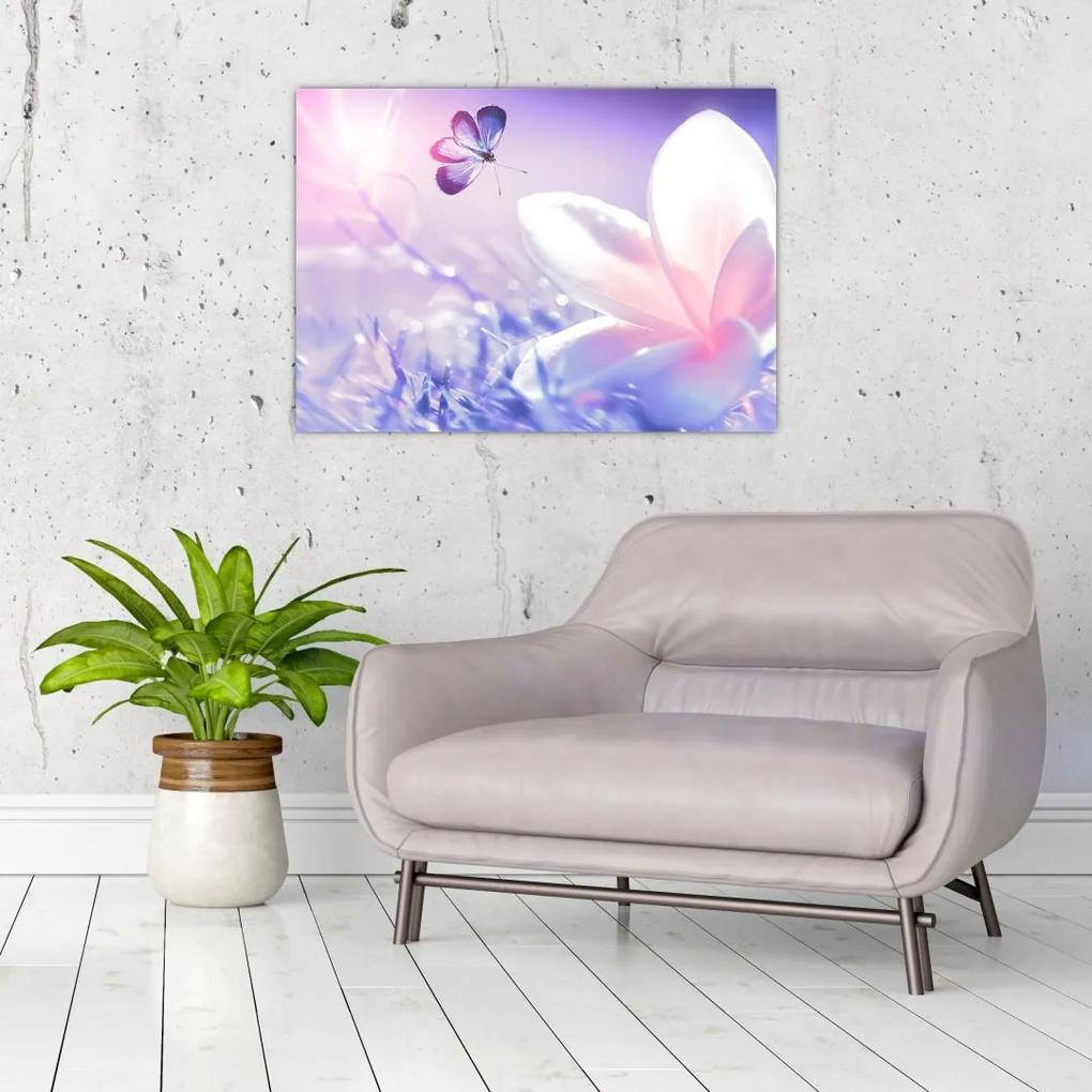 Skleněný obraz - Motýl přilítající na květ (70x50 cm)