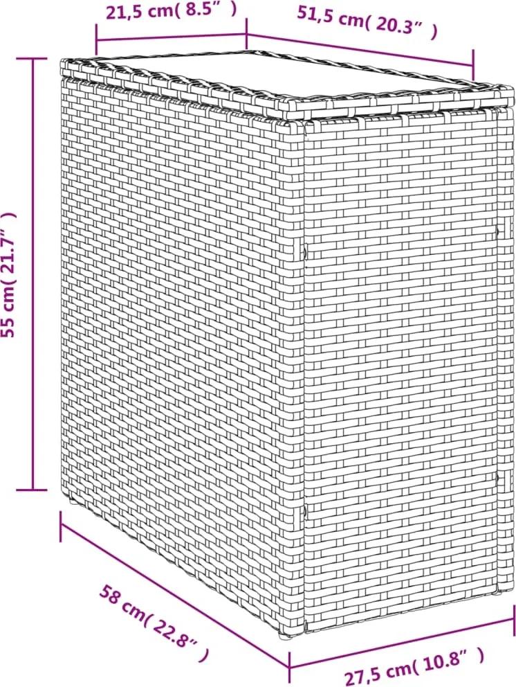 vidaXL Zahradní stolek se skleněnou deskou šedý 58x27,5x55cm polyratan [366133]