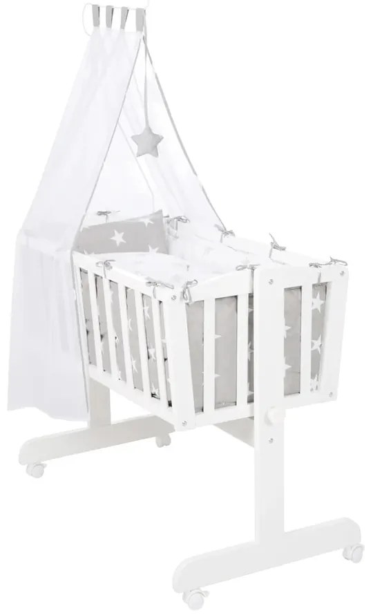 Bílá kolébka na kolečkách s nebesy 40x90 cm Little stars – Roba Biano.cz