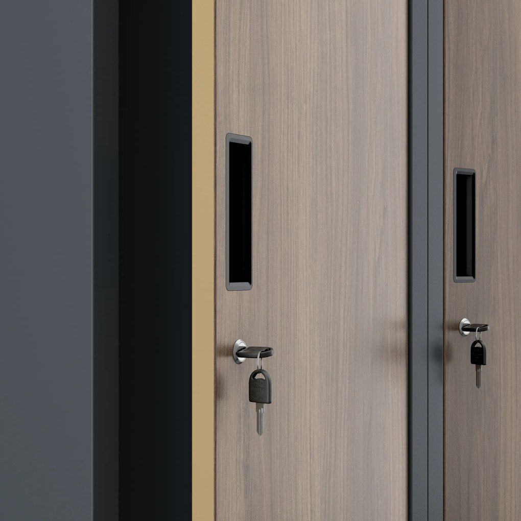 Šatní skříňka pro zaměstnance 4-boxová, antracit/ořech, 800x1800x500 mm: KACPER Eco Design