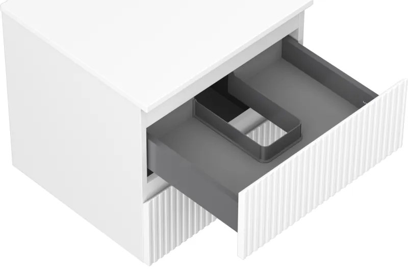 Mexen Rivel, koupelnová skříňka 50 cm s pracovní deskou, 2 zásuvky, drážkovaná, bílá matná, 91A20-05047-2-BFFC01