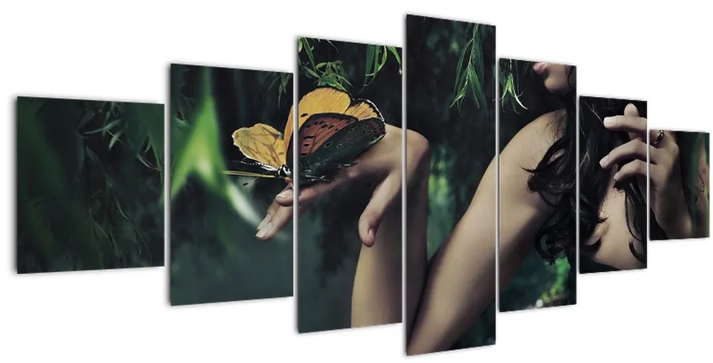 Obraz půvabné ženy s motýlem (210x100 cm)