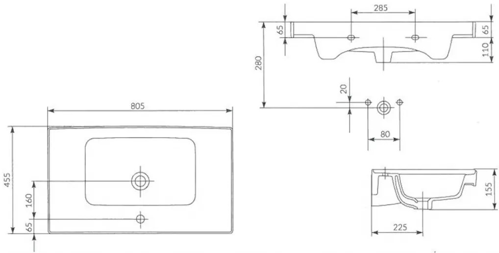 Cersanit Crea BOX skříňkové umyvadlo 80cm, bílá, K114-017