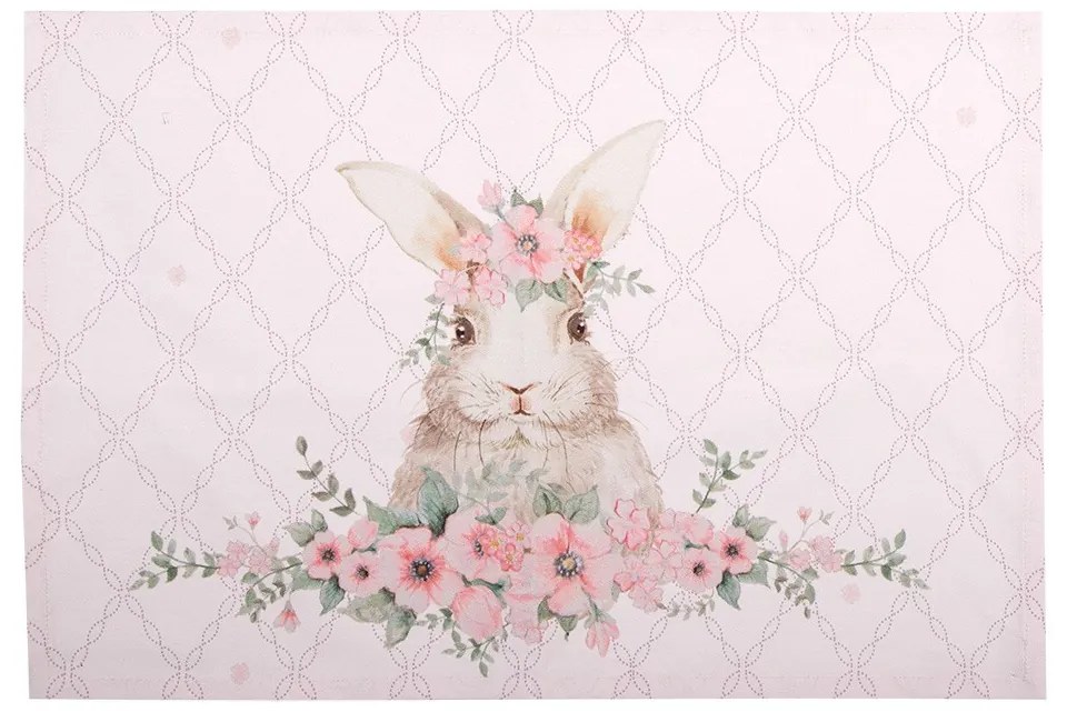 6ks růžové bavlněné prostírání s králíčkem Floral Easter Bunny - 48*33 cm