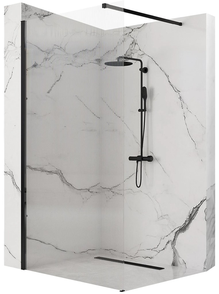 Rea Aero Intimo, sprchová zástěna 90x200 cm, 8mm čiré sklo, černý profil, REA-K4123