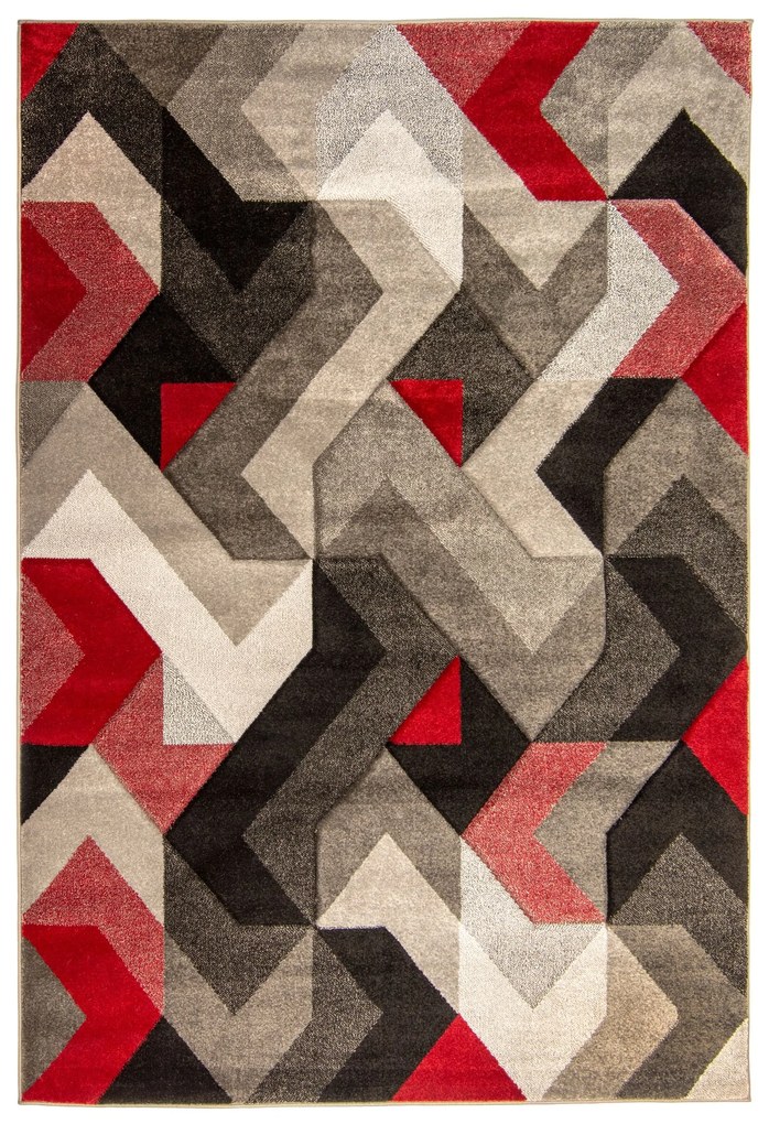 Flair Rugs koberce Kusový koberec Hand Carved Aurora Grey/Red - 120x170 cm