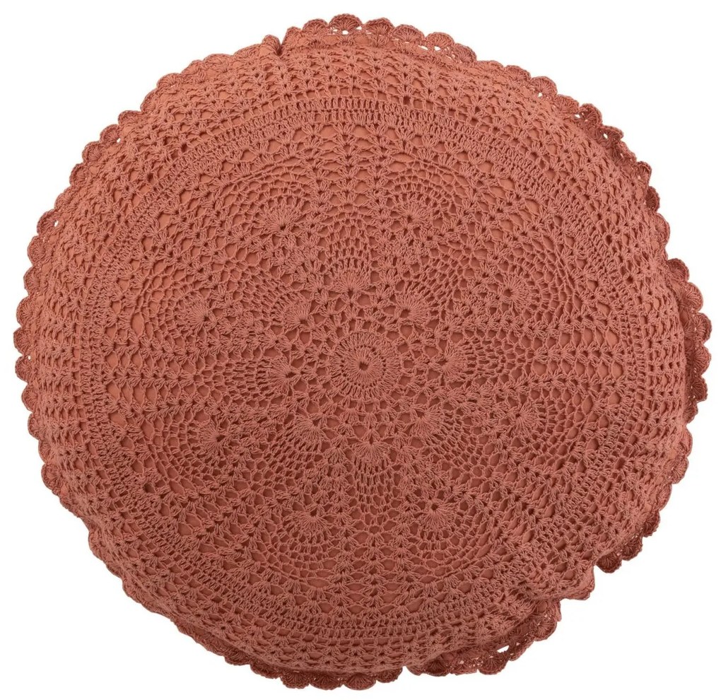 Hnědý kulatý bavlněný polštář s krajkou Lace brown - Ø 38*12cm