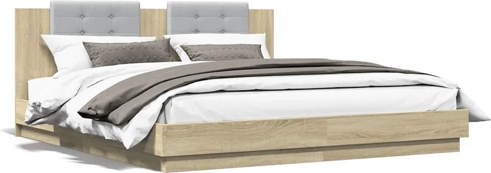 Rám postele s čelem a LED osvětlením dub sonoma 200x200 cm 3209984