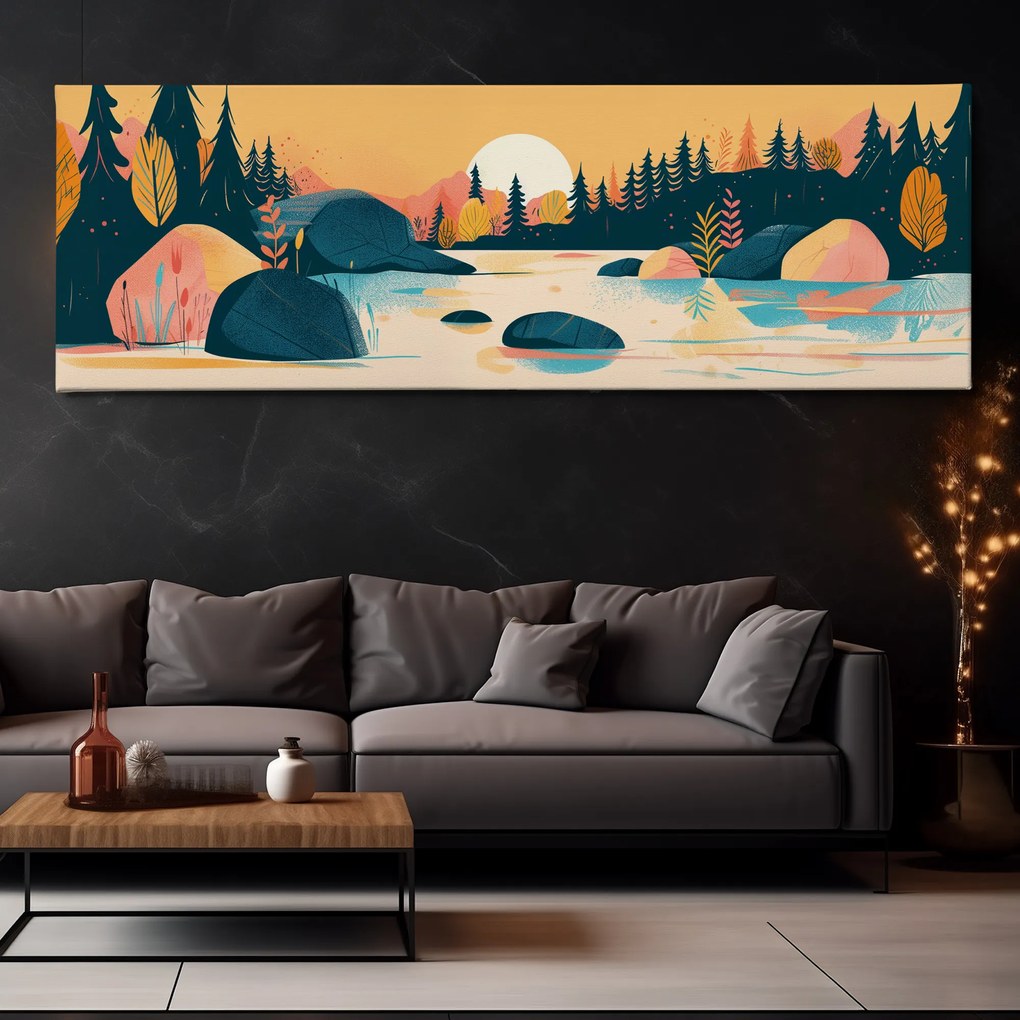 Obraz na plátně - Kamenitá mýtina se západem slunce FeelHappy.cz Velikost obrazu: 150 x 50 cm