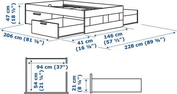 BRIMNES Rám postele s úložnými díly, bílá/Lönset, 140x200 cm