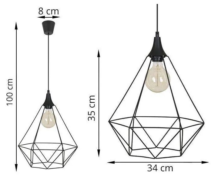 Závěsné svítidlo FUSION, 1x černé drátěné stínítko, L