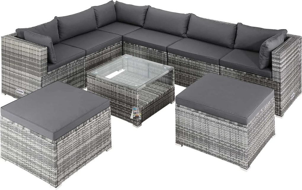 Deuba Zahradní ratanový set XXL - šedá/antracit podušky
