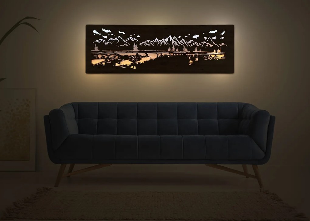 Li-Go "Jezero" světelný obraz s baterií 120x40cm varianta: ovládání na obraze bez dálkového ovladače, provedení: dub světlý