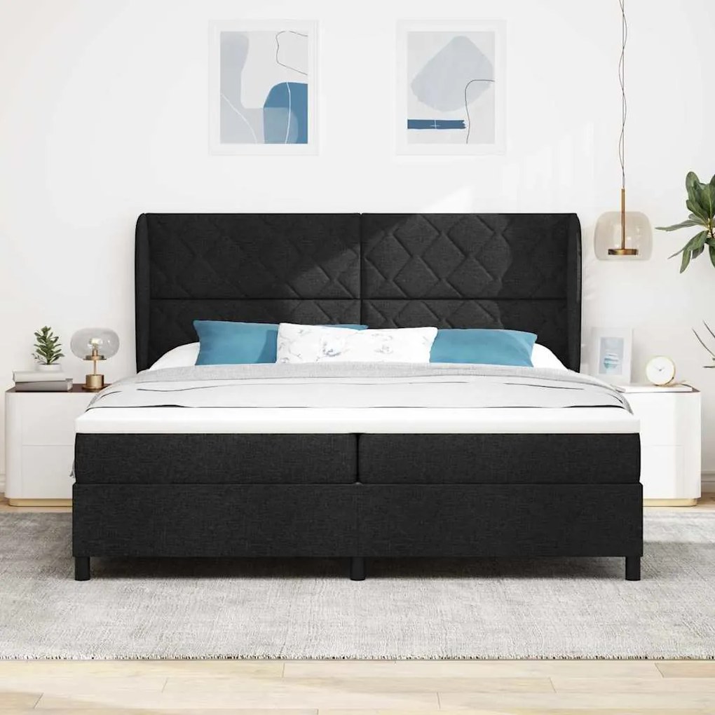 Postel s boxspringem s čelo Černá 200 x 200 cm textil 3340650