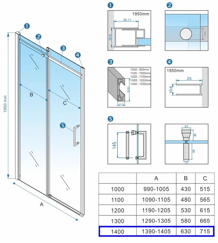 BPS-koupelny Posuvné sprchové dveře HYD-PD09 140 černá/transparent pro instalaci do niky