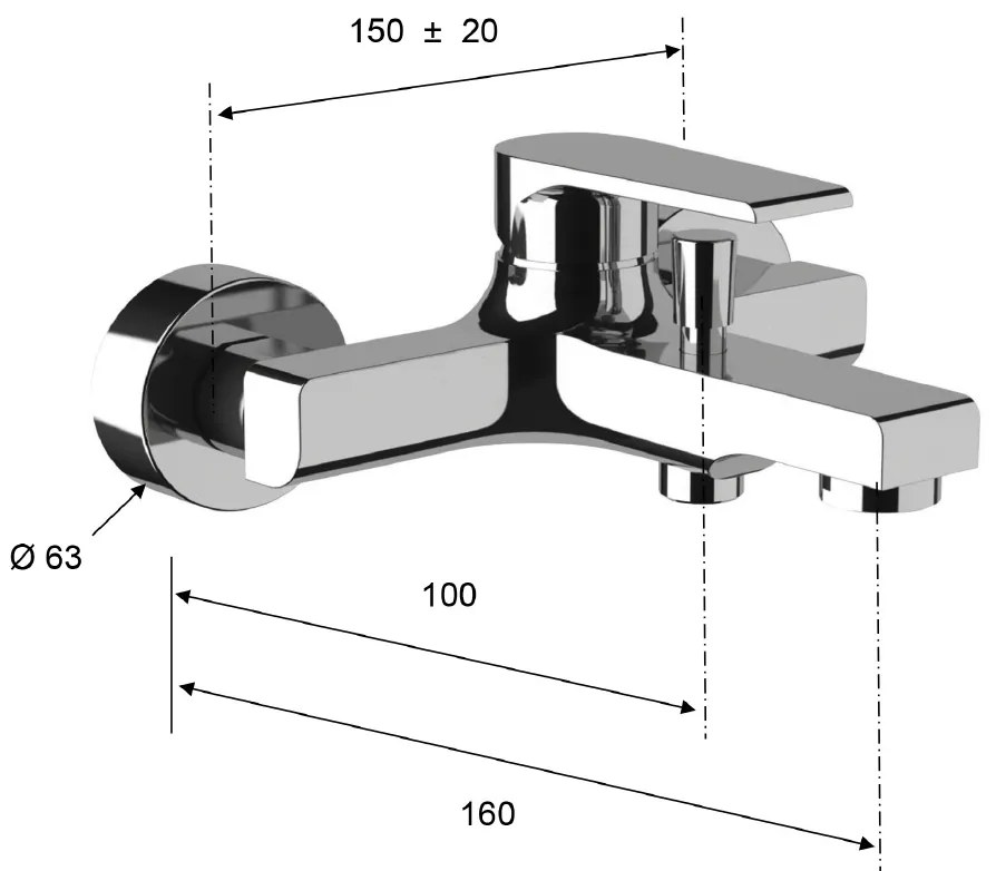Sapho, KAI nástěnná vanová baterie, chrom, KA10