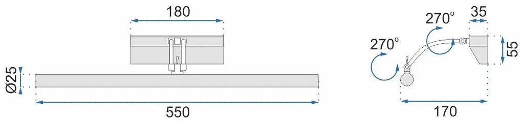 Rea - Toolight, LED koupelnové svítidlo nad zrcadlo 7W 55CM APP365-1W, chrom, OSW-08431