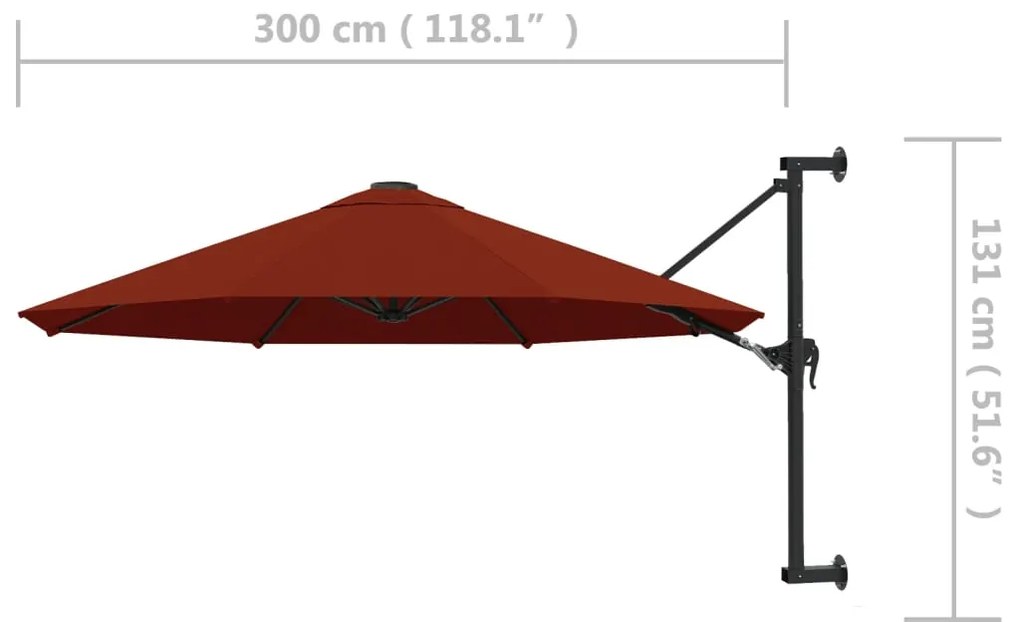 vidaXL Nástěnný slunečník s kovovou tyčí 300 cm cihlový