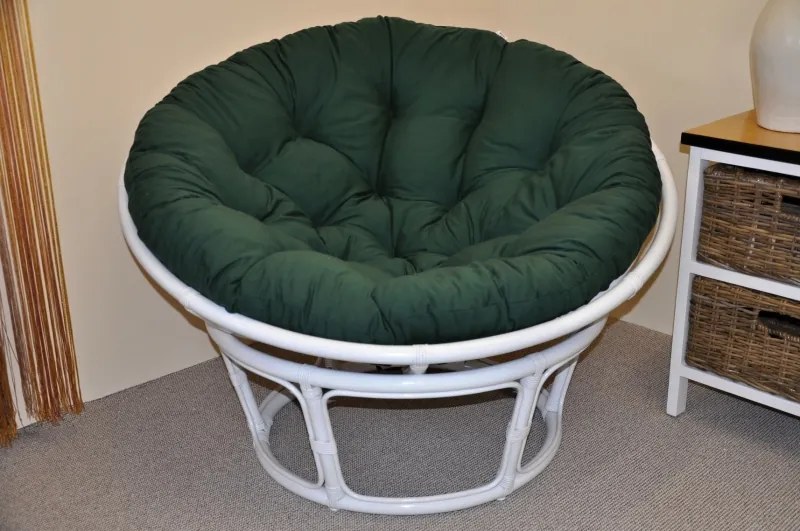 Axin Trading s.r.o. Ratanový papasan 110 cm bílý, polstr zelený dralon