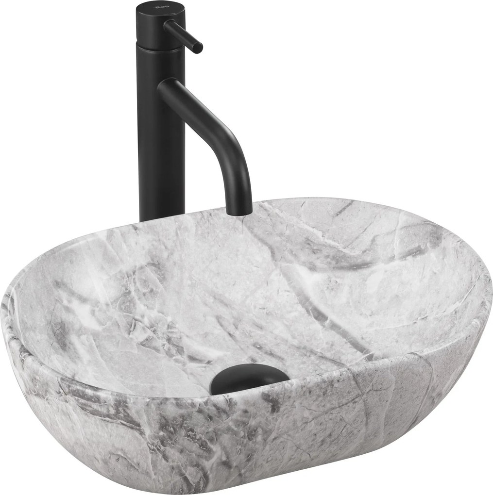 Rea Amelia Mini STONE MATT, umyvadlo na desku 380x260x130 mm, šedá-imitace kamene, REA-U9109