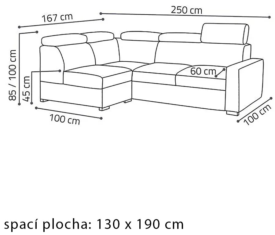 Sedací souprava PEDRO L | 167x250 cm | rozkládací + úložný prostor | polohovatelné záhlavníky | VÝBĚR TKANIN