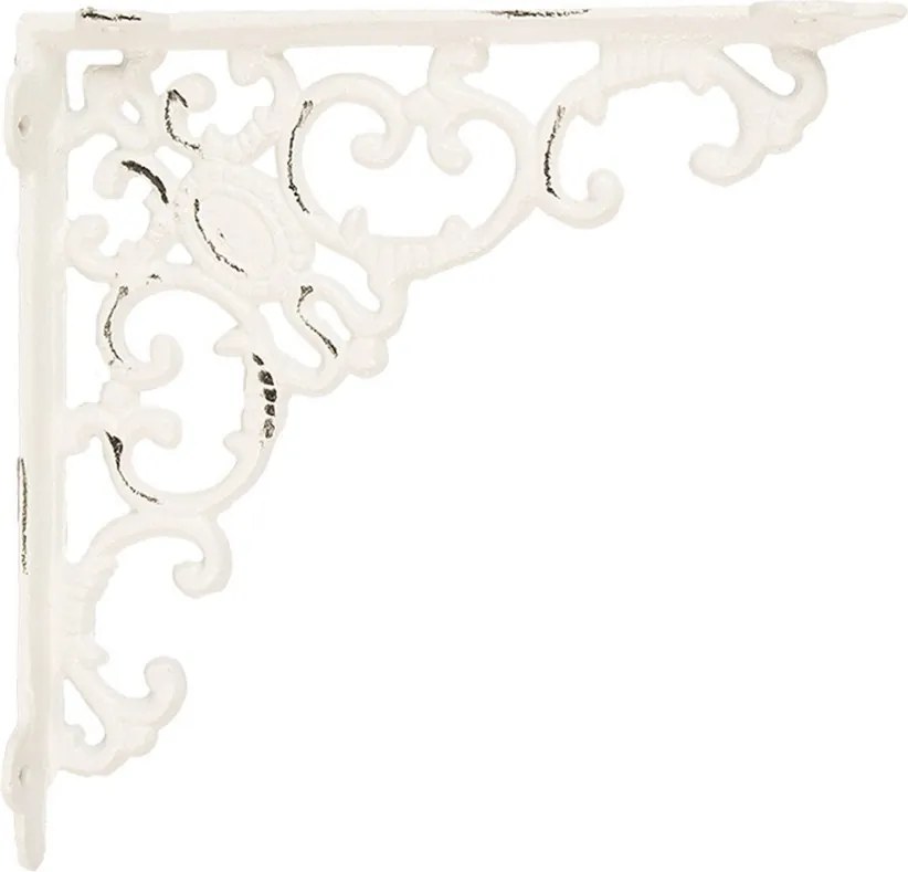 Bílá kovová policová konzole s ornamenty - 4*21*21 cm