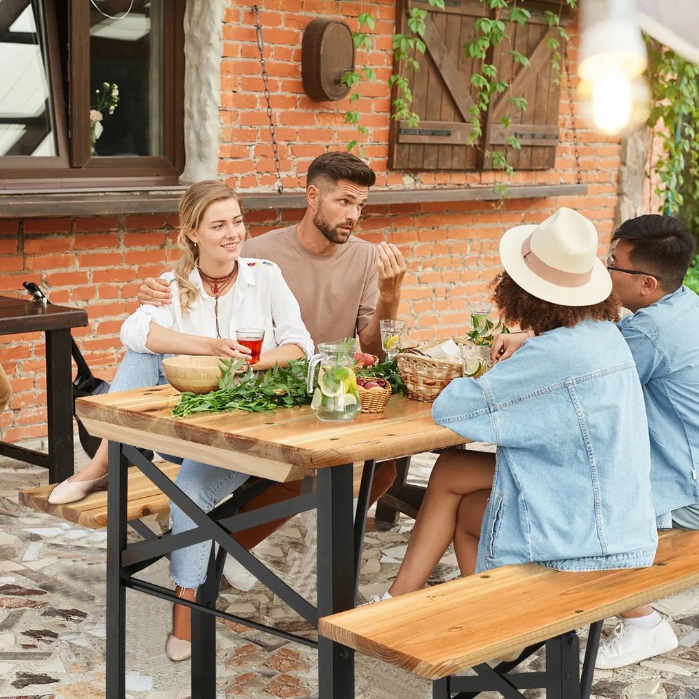 Costway 178 cm dlouhý pivní stůl se sedadly 3dílný skládací a lavička, přírodní