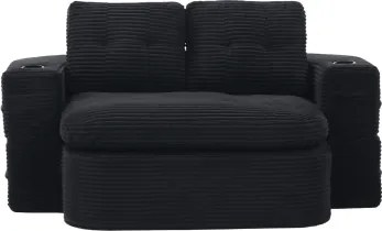 Aosom 2v1 pohovka z kordové tkaniny s nastavitelnou funkcí, 2 držáky nápojů, vysoké opěradlo a extra hluboké sedadlo, 165D x 97Š x 61V cm, černá