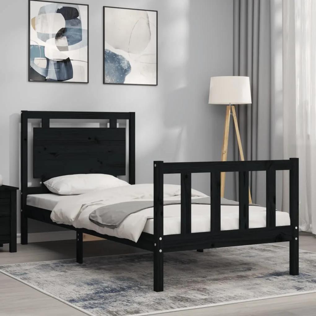 vidaXL Rám postele s čelem 100 x 200 cm masivní dřevo [3192158] Barva: Černá