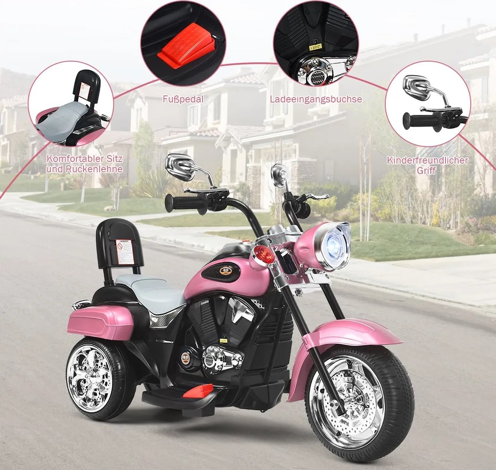 Costway 6 Elektrický motocykl V Motocykl na baterie s hudbou – 91 × 48 × 64 cm