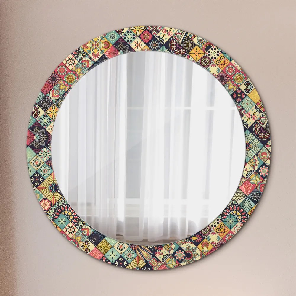 Kulaté dekorativní zrcadlo Etnický květinový fi 70 cm