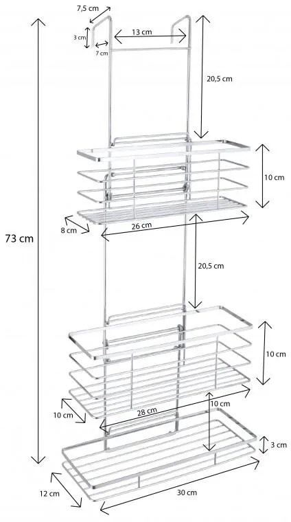 Erga Rafek, trojitá koupelnová polička do sprchy na zavěšení 30x12,5x71 cm, chromová, ERG-YKA-CH.RAFEK-CHR