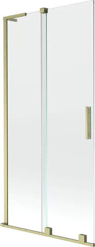 Mexen Velar L, 2-křídlová posuvná vanová zástěna 95 x 150 cm, 8mm čiré sklo, zlatý matný profil, 896-095-003-01-55
